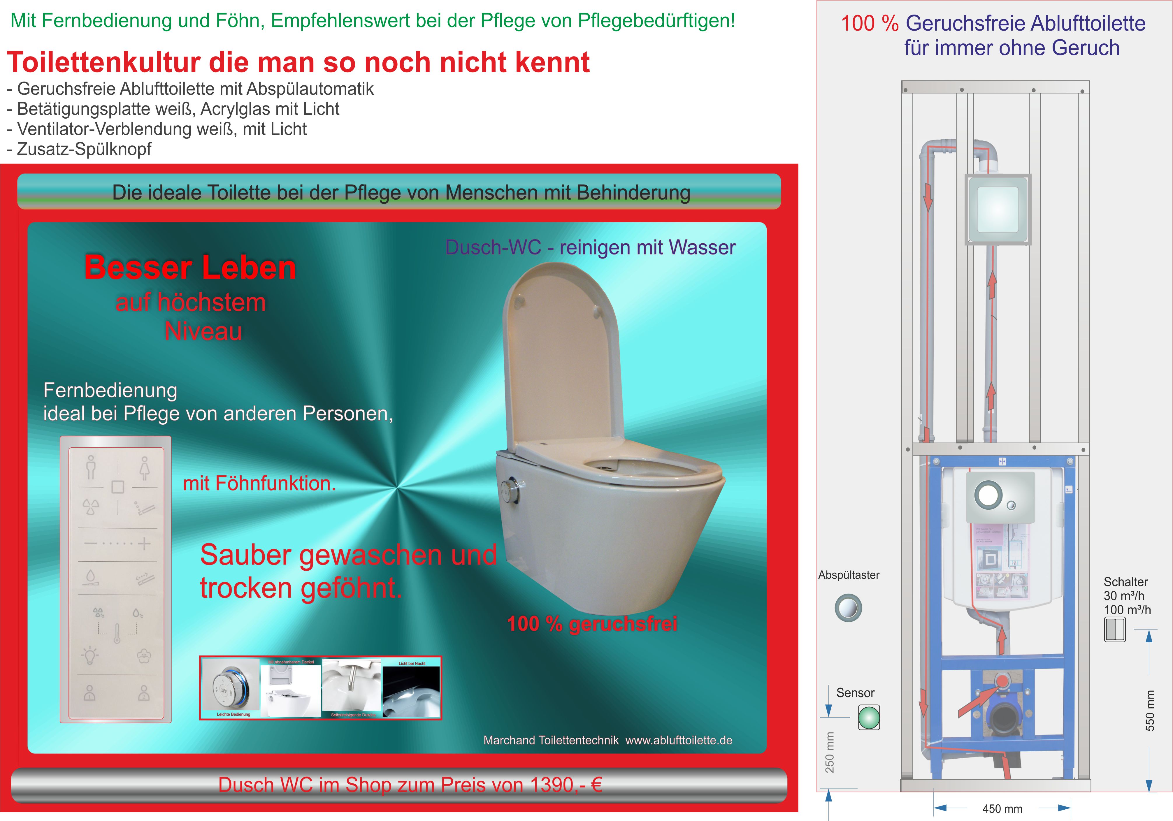 Toilette mit Geruchsabsaugung und Raumlüftung