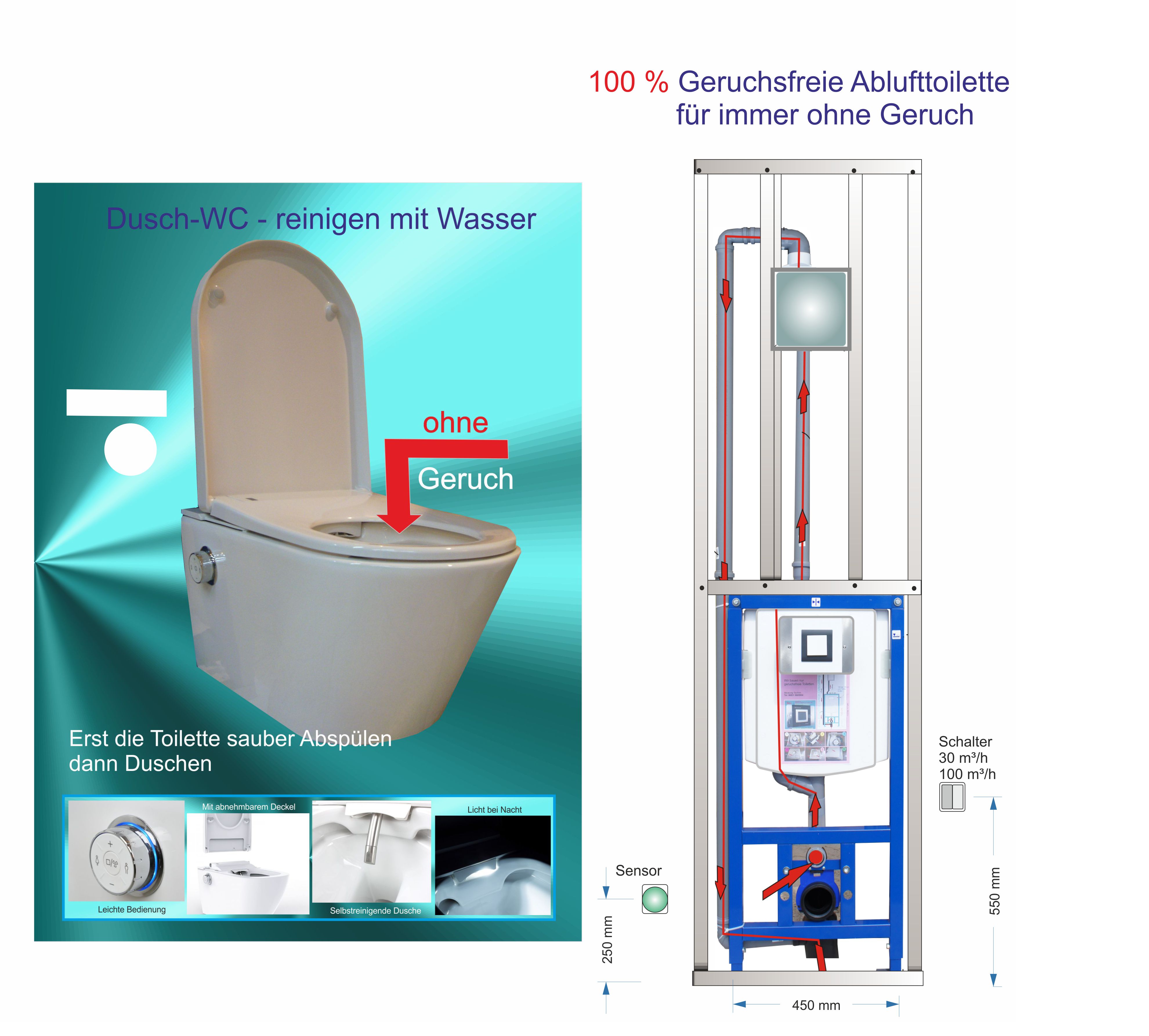 Bad ohne Geruch Toilette mit Geruchsabsaugung und Raumlüftung